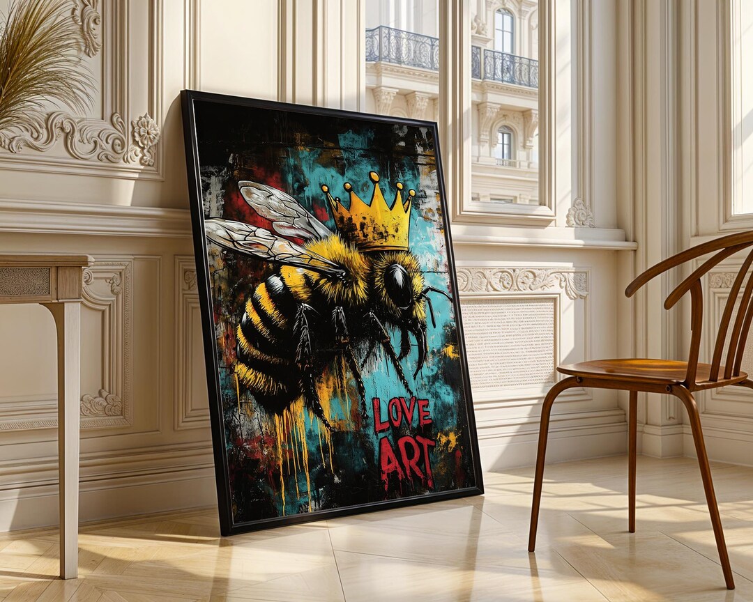 Graffiti Bee Wall Art, Crown Bee Print, Urban Street Art, Love Art ...
