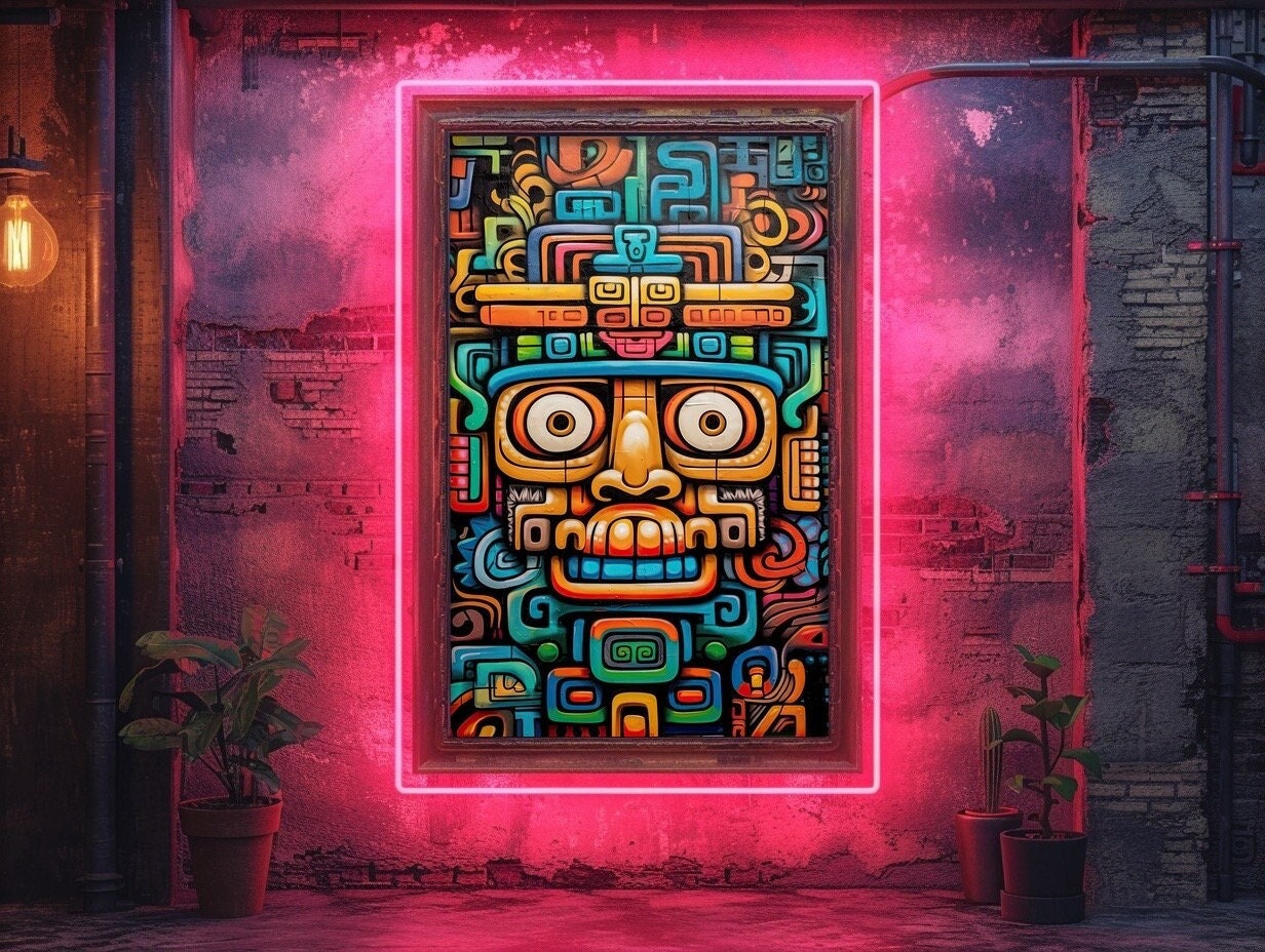 Aztec Face Graffiti Wall Art, Digital Download, Aztec Mythology Wall ...
