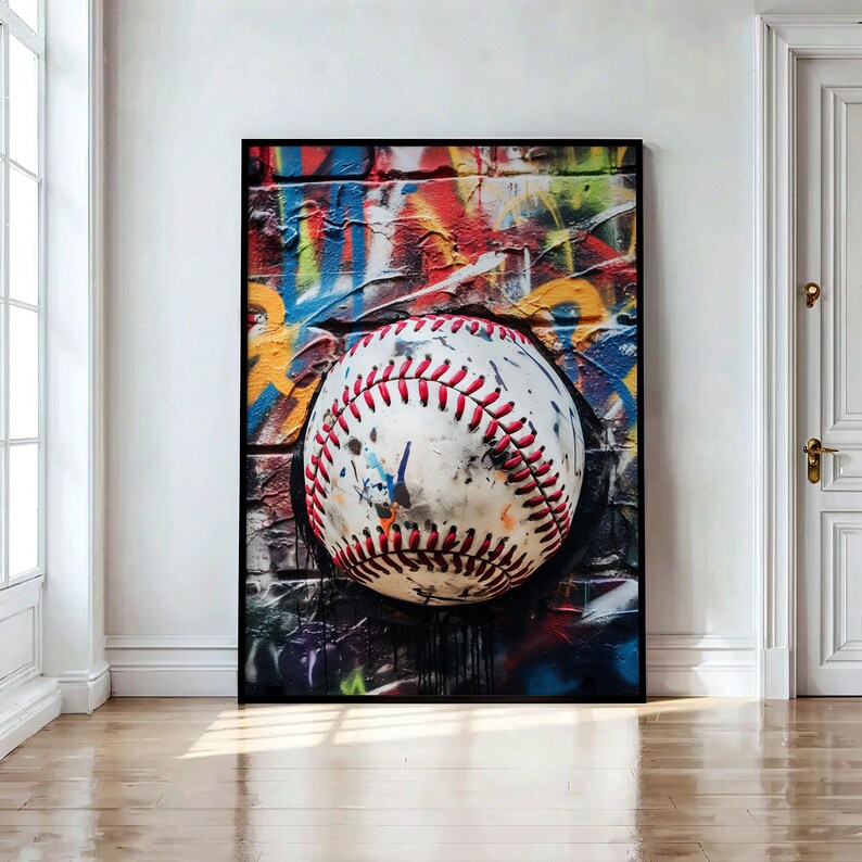 Vibrant Baseball Graffiti Art Print, Digital Sports Wall Decor ...