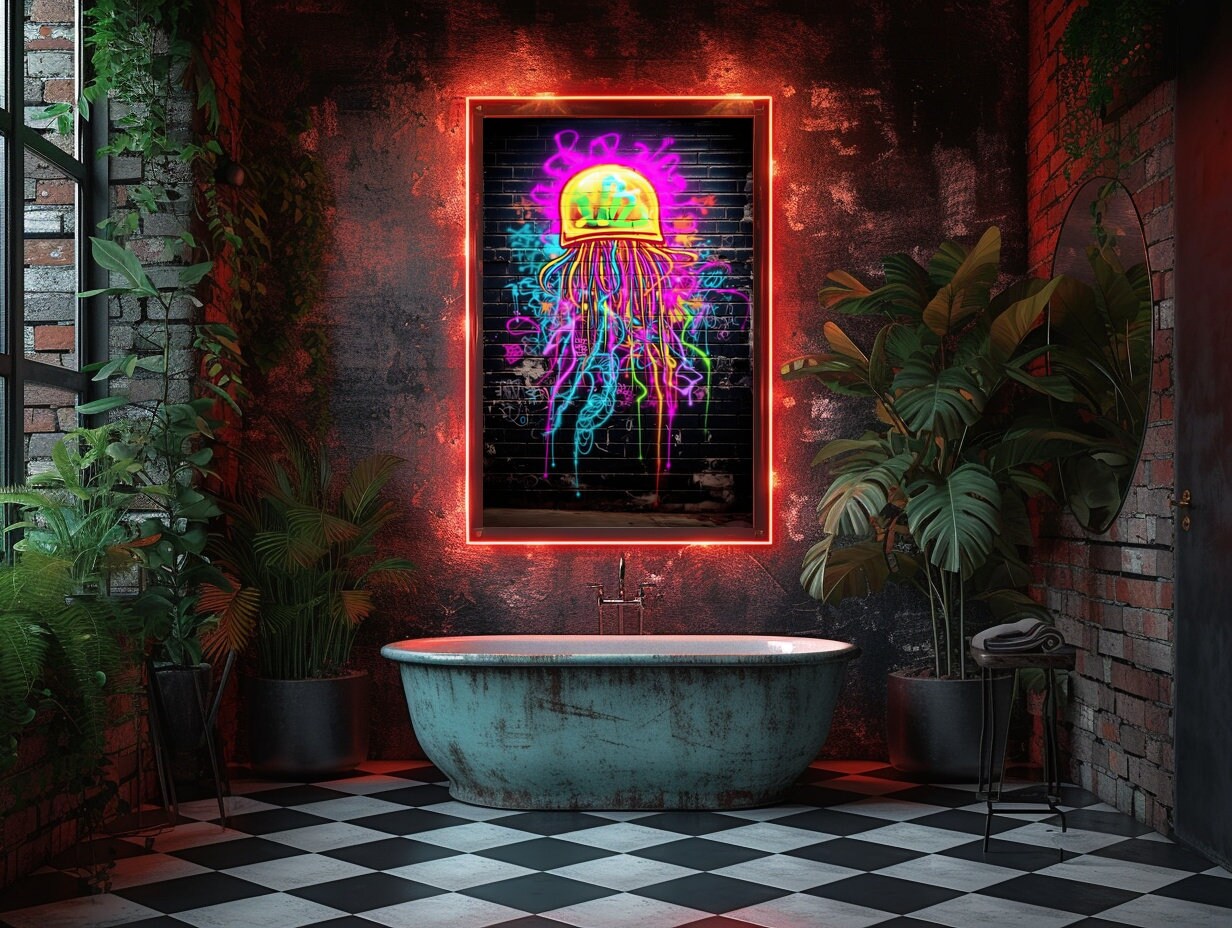 Urban Ocean Jellyfish Graffiti, Digital Wall Art, Modern Sea Creature ...