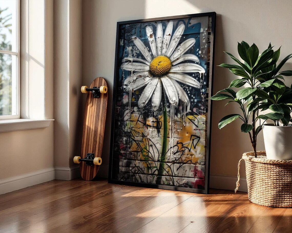 Daisy Flower Graffiti Wall Art, Street Graffiti, Digital Art, Daisy ...