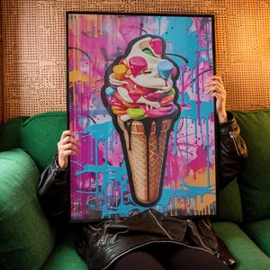 Ice Cream Graffiti Wall Art, Digital Download, Vanilla Waffle Cone ...