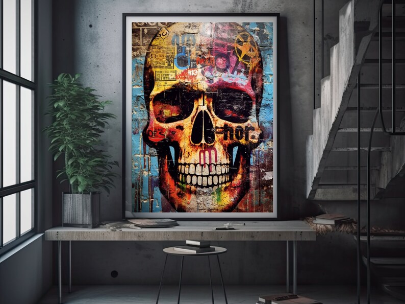 Skeleton Skull Graffiti Wall Art, Digital Art, Skull Halloween Wall ...