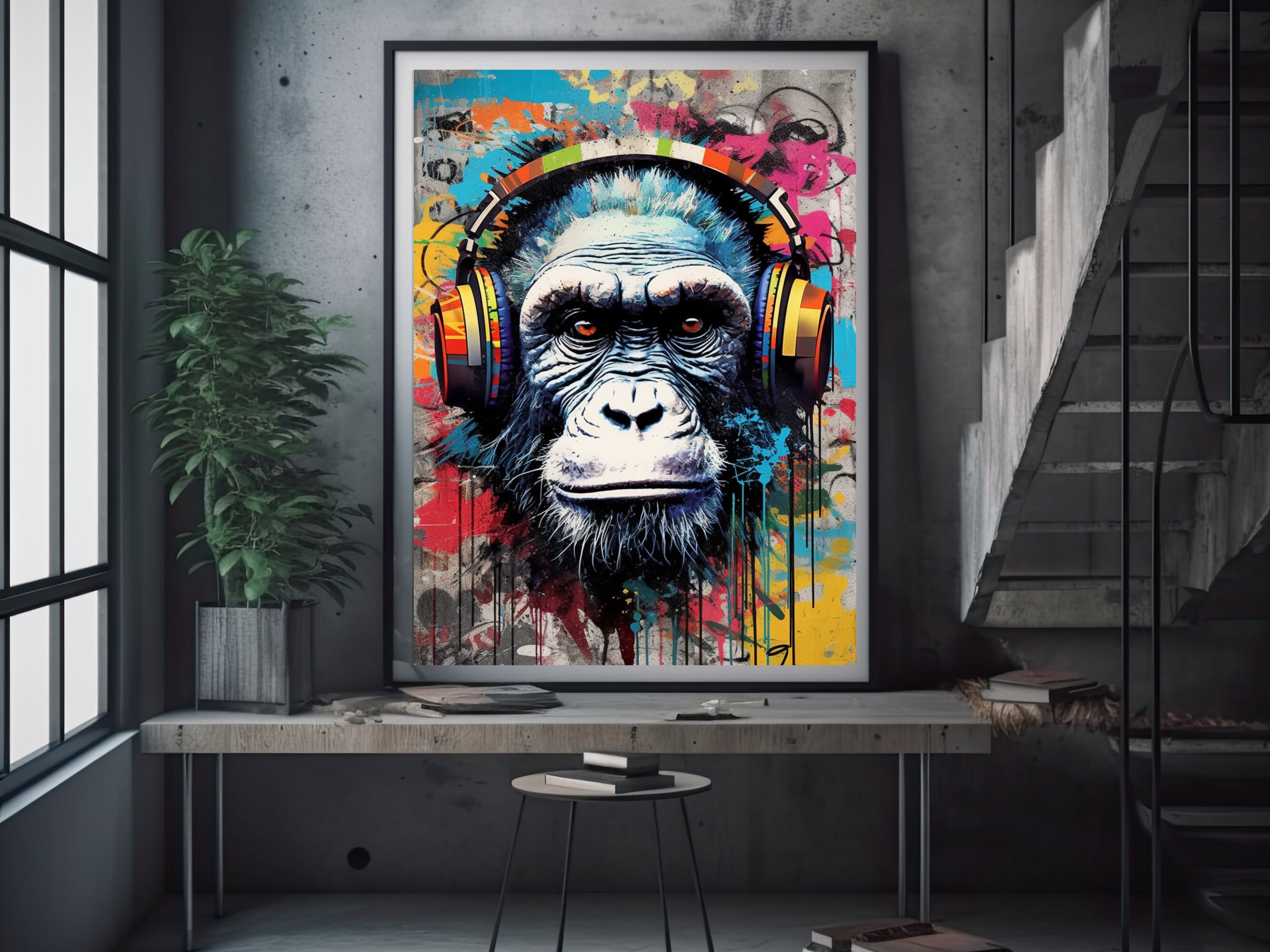 Monkey With Headphones Graffiti Wall Art Digital Download - Etsy