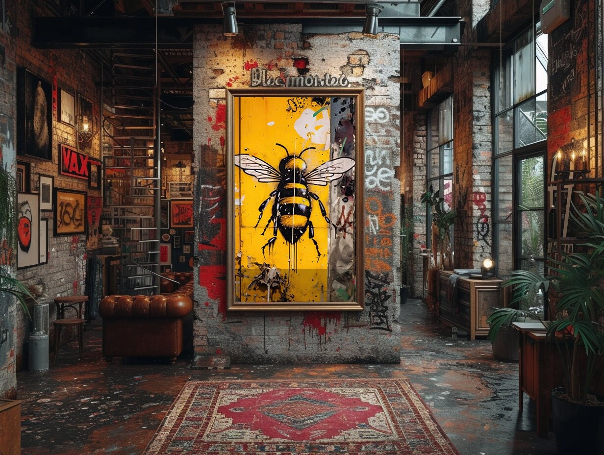 Colorful Bee Street Art, Urban Honey Bee Digital Print, Graffiti Style ...