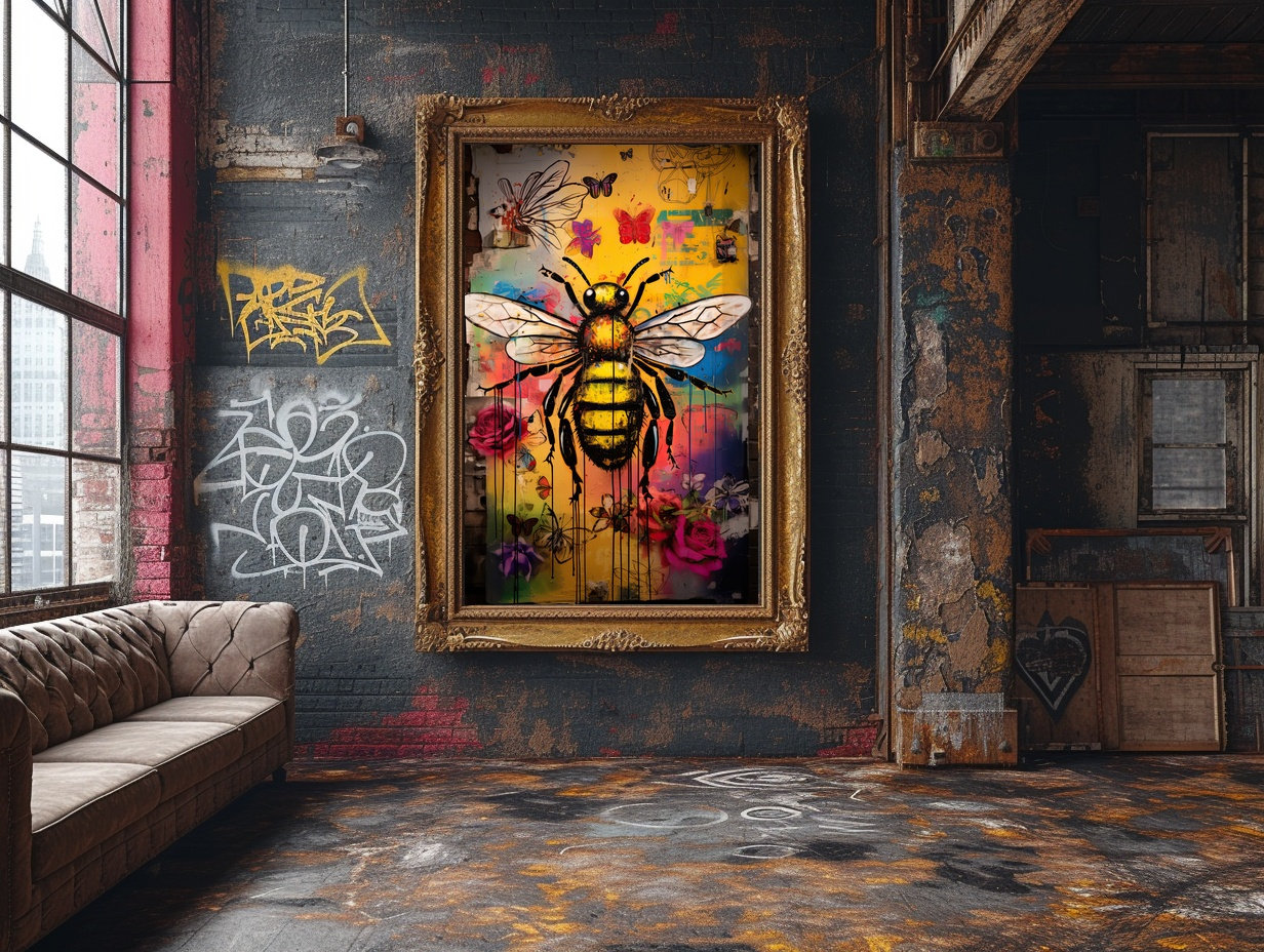 Urban Honeybee Art Print, Vibrant Bee Graffiti Decor, Modern Street Art ...