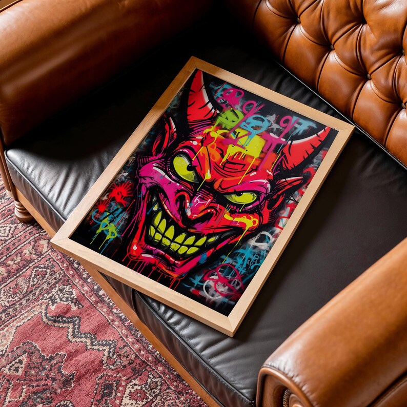 Red Devil Graffiti Wall Art, Digital Download, Demon Horns Art Print ...