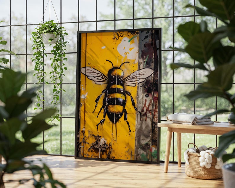 Colorful Bee Street Art, Urban Honey Bee Digital Print, Graffiti Style ...