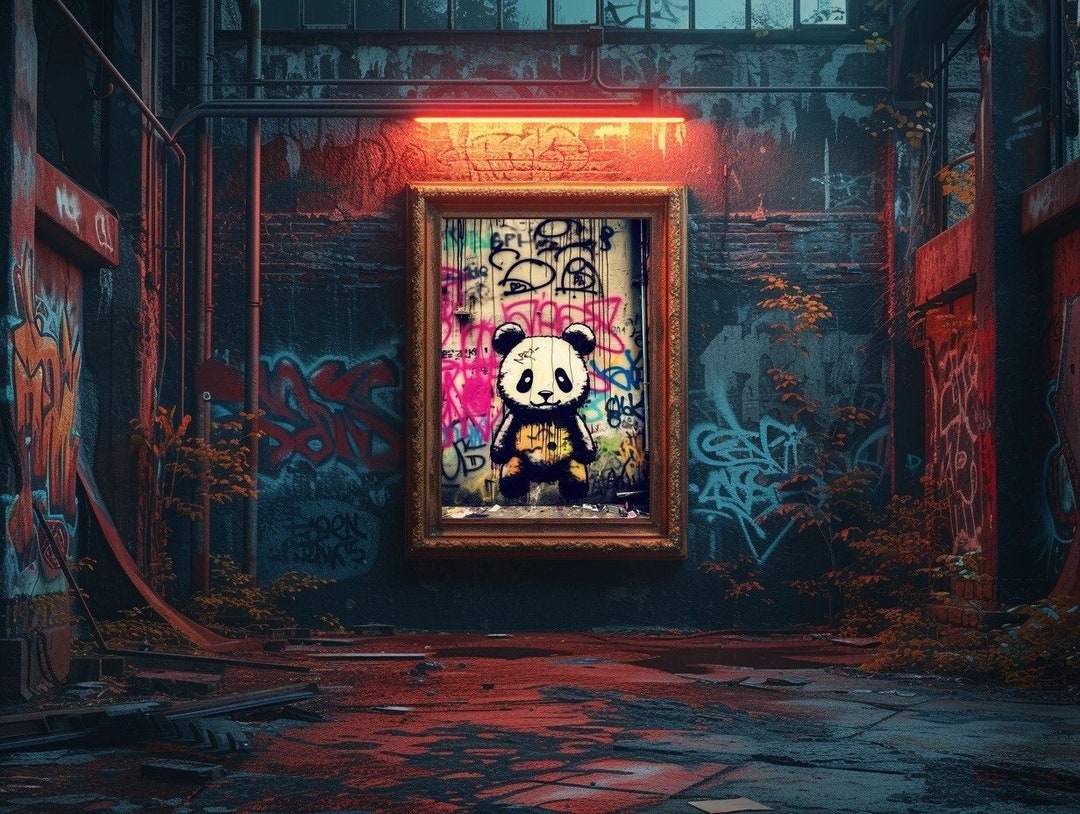 Baby Panda Graffiti Wall Art, Digital Download, Modern Street Art, Colorful Cute Animal Wall ...