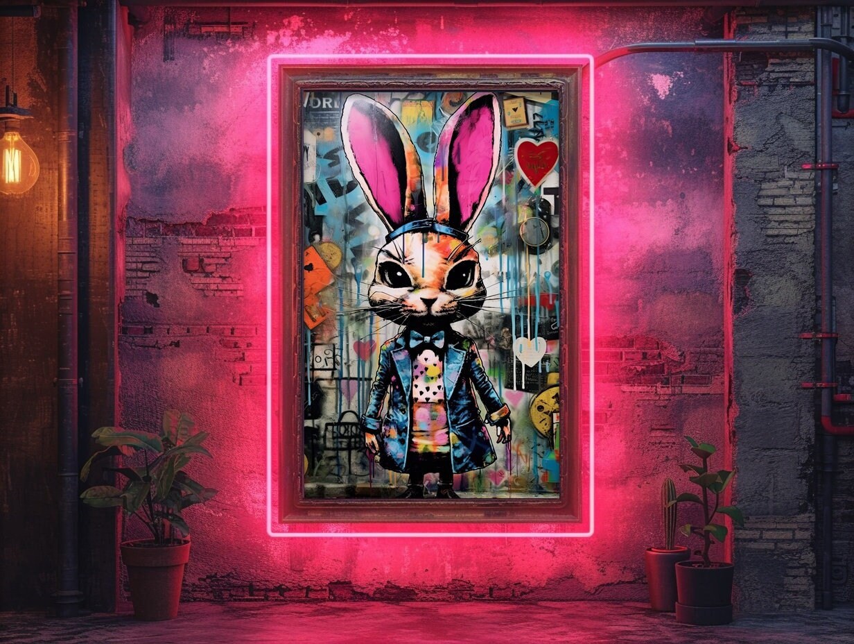 The White Rabbit Graffiti Wall Art, Digital Download Colorful Alice in ...