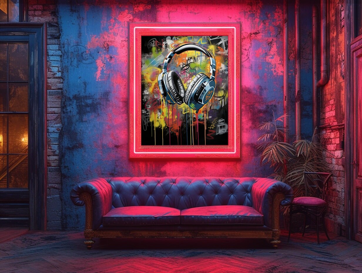 Kopfhörer Graffiti Wand Kunst Urban Music Street Pop Art, druckbare ...