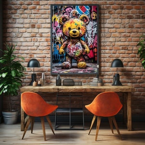 Banksy-inspired Teddy Bear Graffiti Vibrant Urban Street Art - Etsy