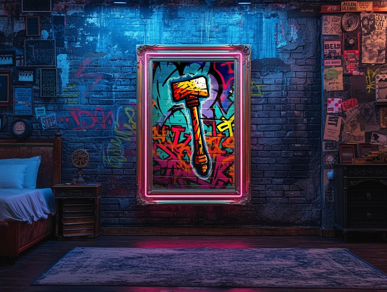 Thor Mjolnir Graffiti Wall Art, Printable Digital, Thor Hammer Wall ...