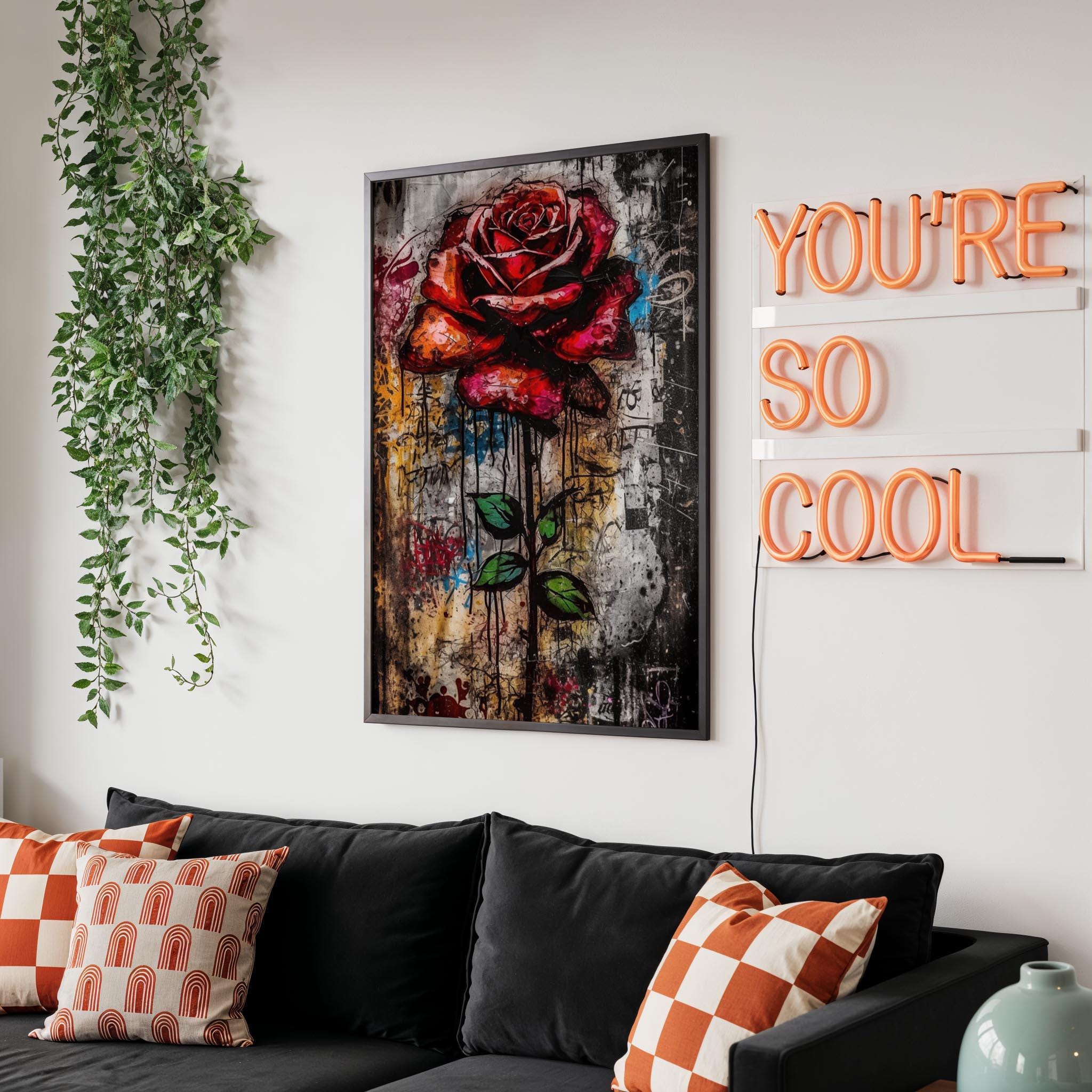 Red Rose Graffiti Wall Art, Digital Download, Colorful Rose Flower ...