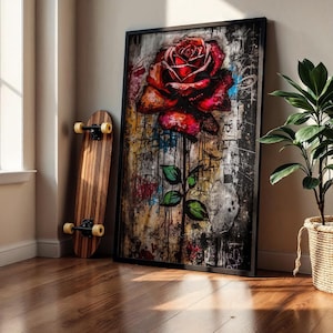 Red Rose Graffiti Wall Art, Digital Download, Colorful Rose Flower ...
