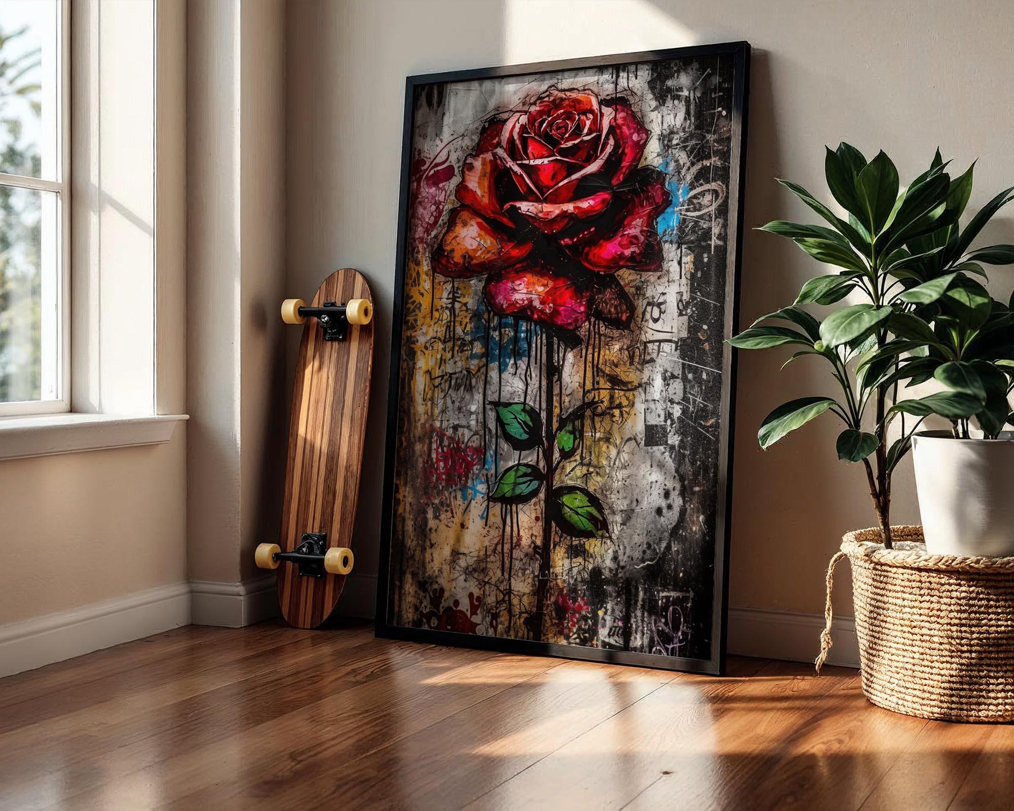 Red Rose Graffiti Wall Art, Digital Download, Colorful Rose Flower ...
