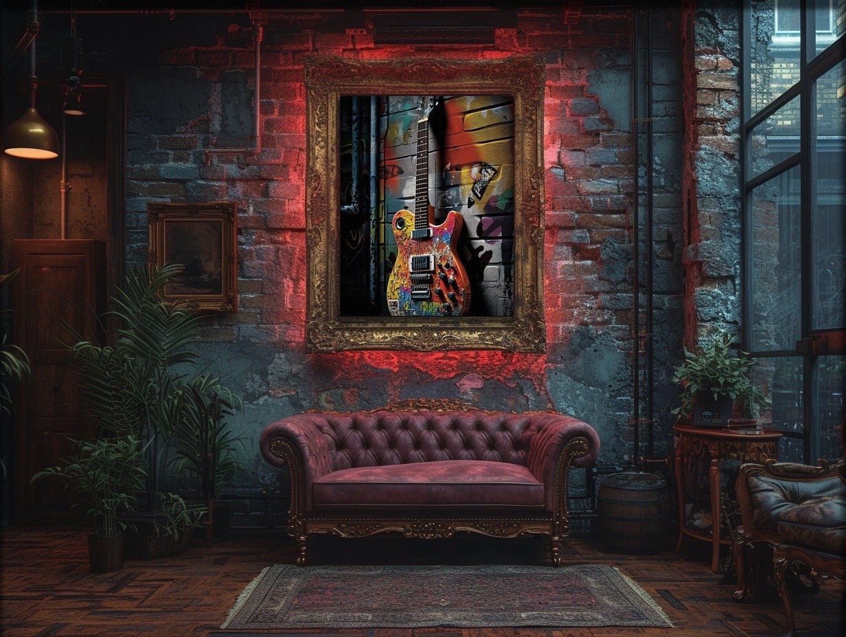 Guitar Graffiti Wall Art, Printable Graffiti Art, Musical Instrument ...