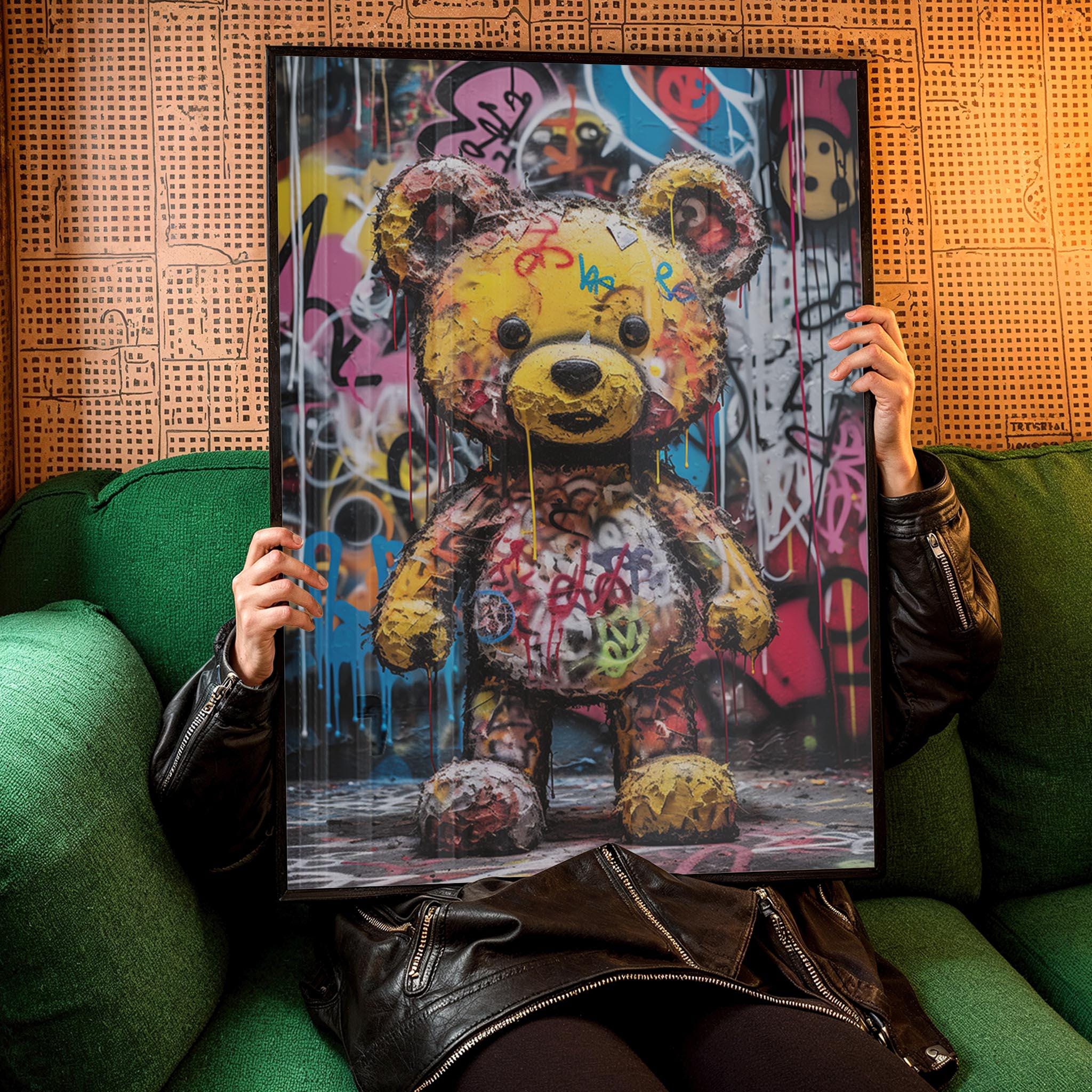 Banksy-inspired Teddy Bear Graffiti, Vibrant Urban Street Art, Modern ...