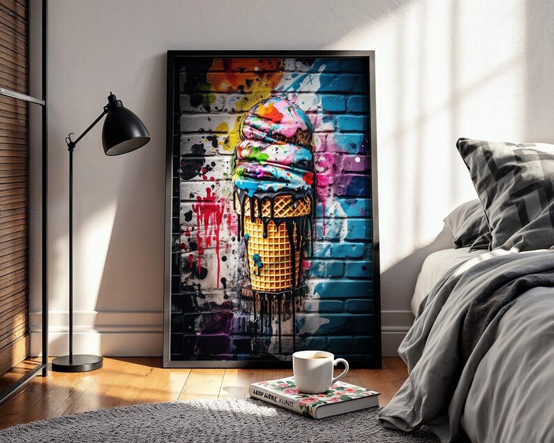 Contemporary Vanilla Ice Cream Graffiti, Colorful Cone Wall Art Print ...
