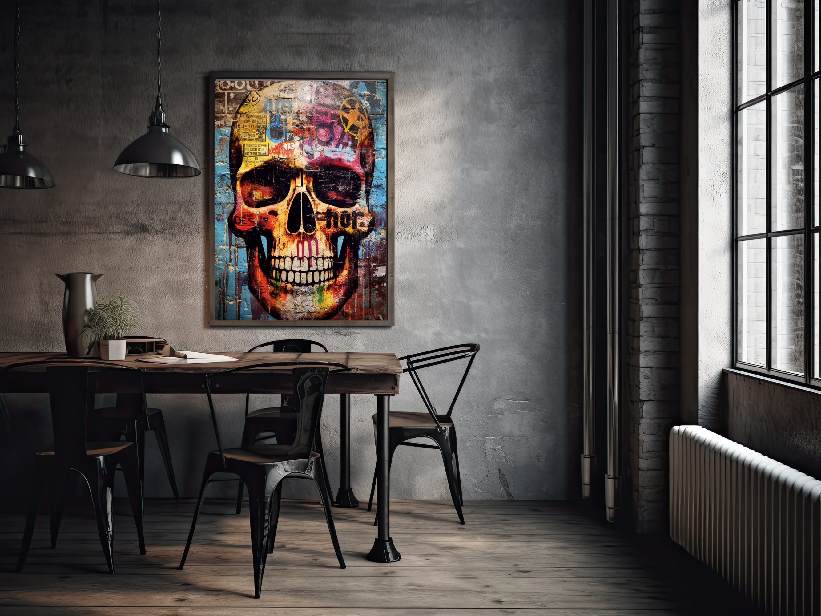 Skeleton Skull Graffiti Wall Art, Digital Art, Skull Halloween Wall ...