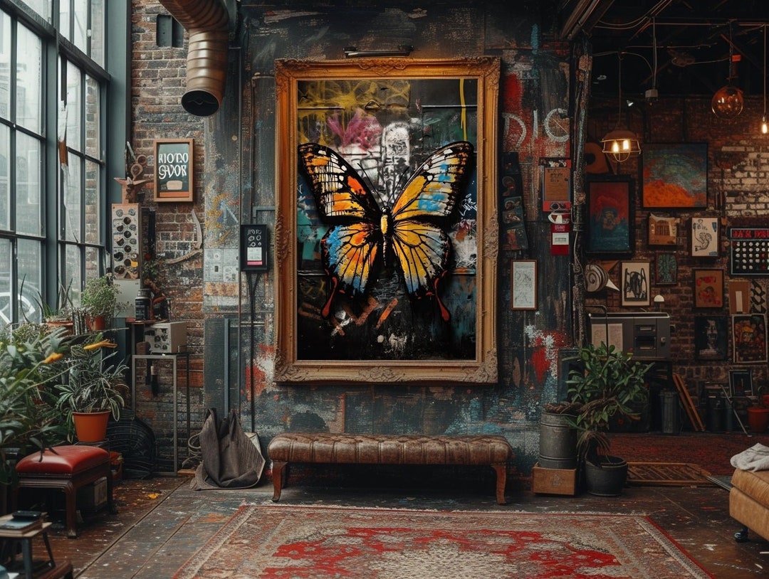Butterfly Graffiti Wall Art, Butterfly Art Graffiti Print Modern Urban ...