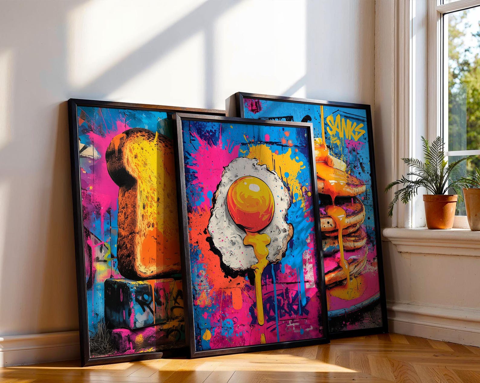 Graffiti Breakfast Wall Art Set, Street Art Food Posters, Urban Kitchen ...