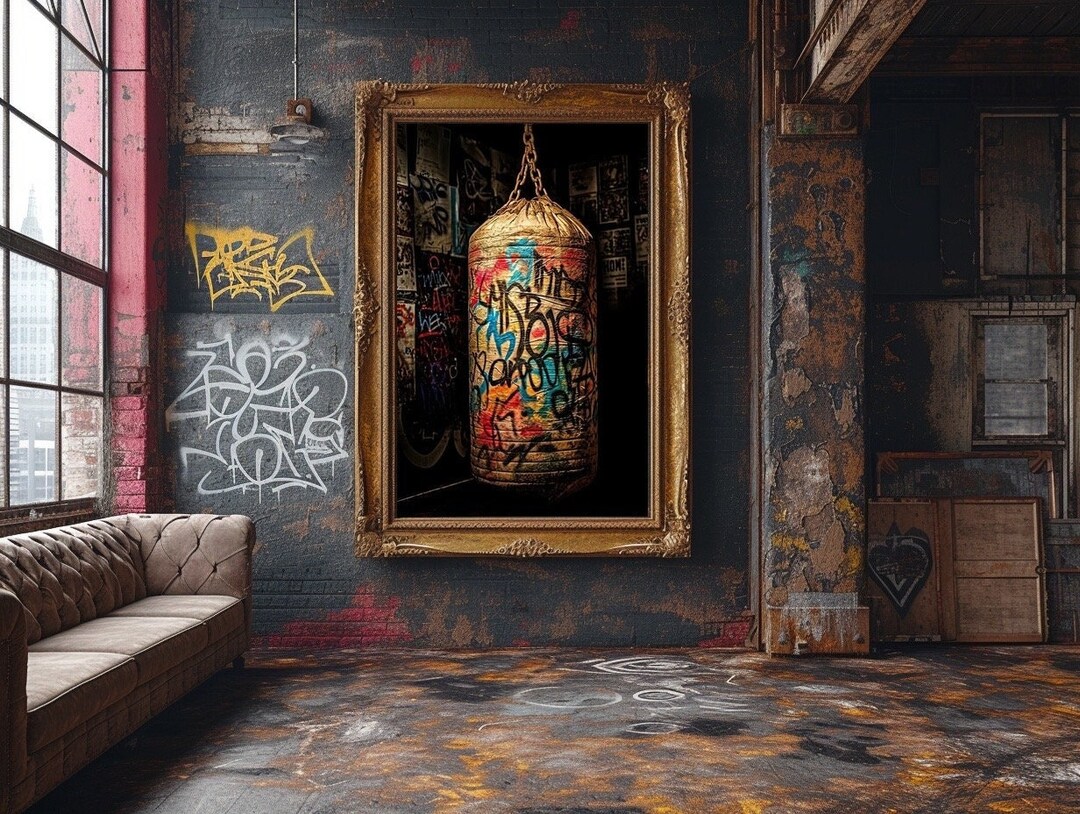 Boxing Graffiti Wall Art, Punching Bag Graffiti Print, Modern, Urban ...