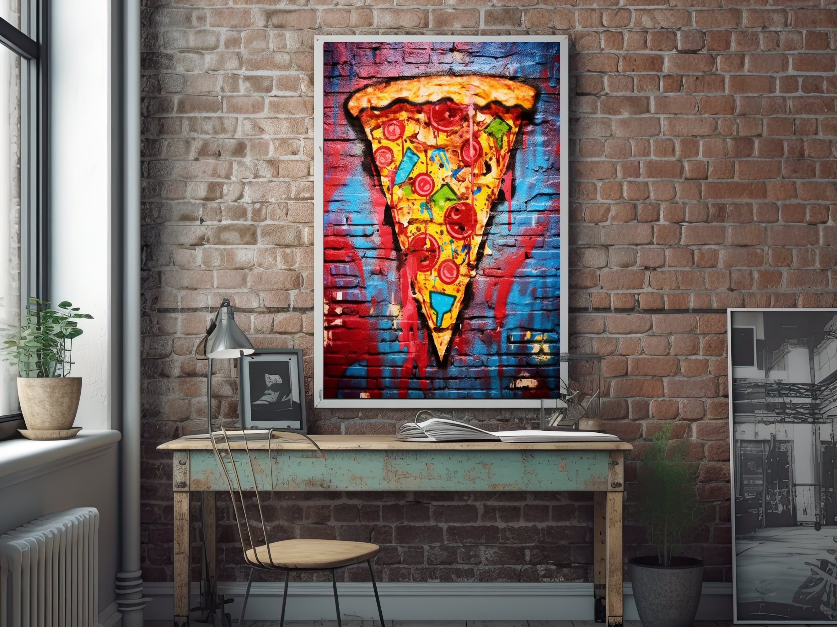 Pizza Slice Graffiti Wall Art, Pizza Print Digital Art, Pepperoni Pizza ...
