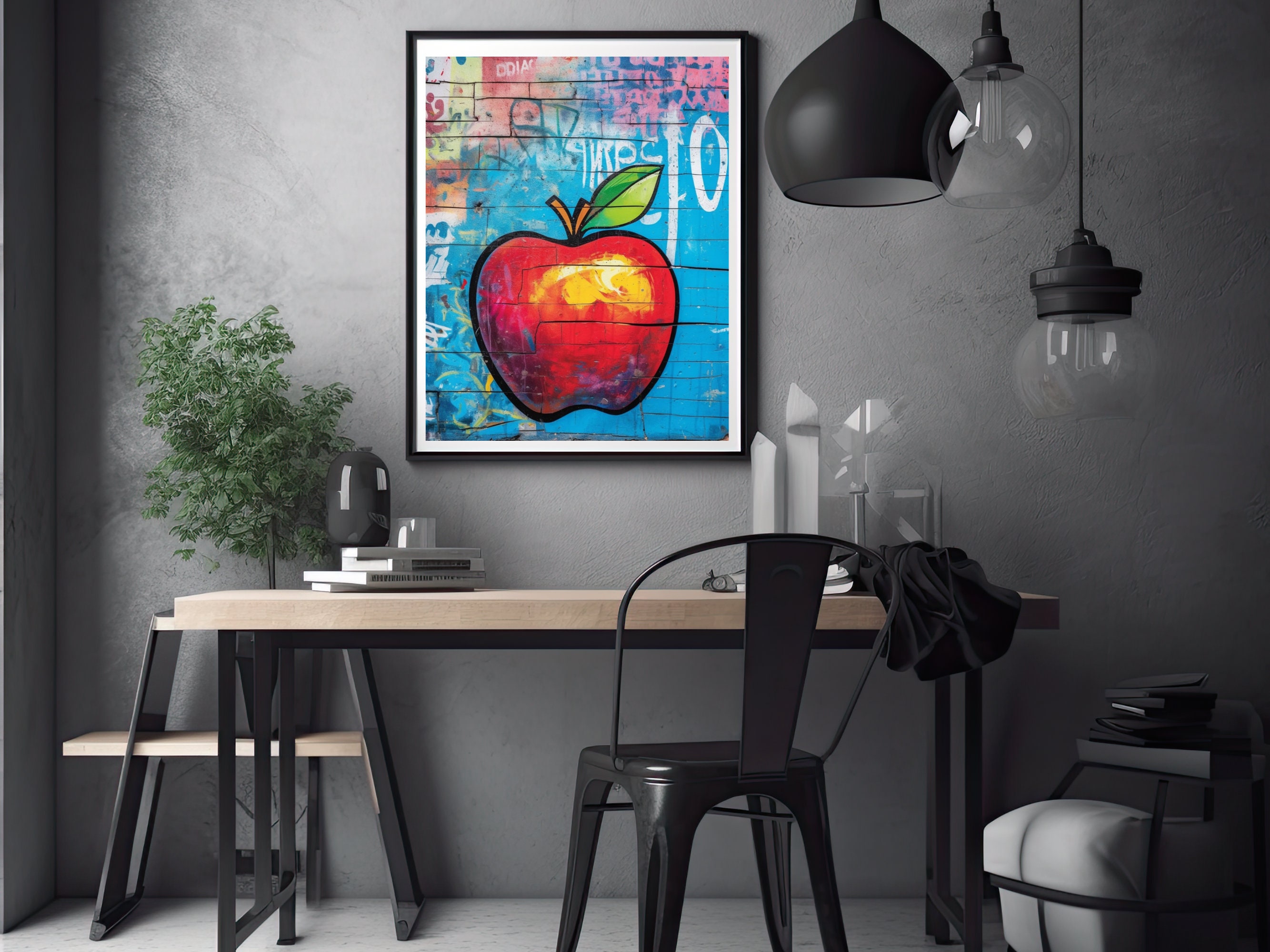 Red Apple Graffiti Wall Art, Digital Download Print, Modern Street Art ...