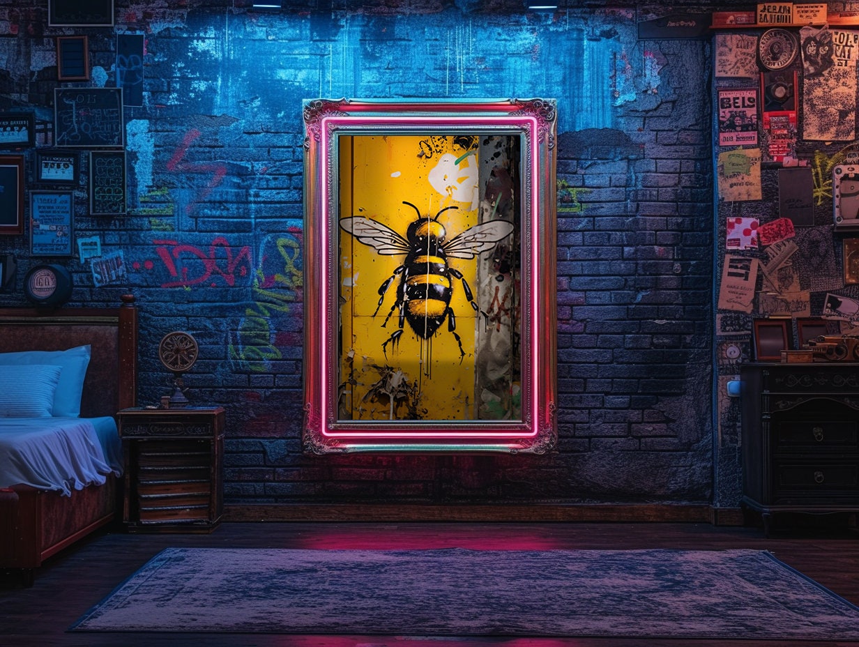 Colorful Bee Street Art, Urban Honey Bee Digital Print, Graffiti Style ...
