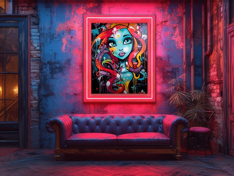 Mermaid Graffiti Wall Art, Digital Download, Colorful Fantasy Mermaid ...