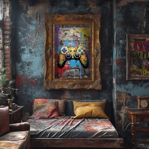 Gaming Graffiti Wall Art, Gamepad Painting, Game Controller Digital Art ...