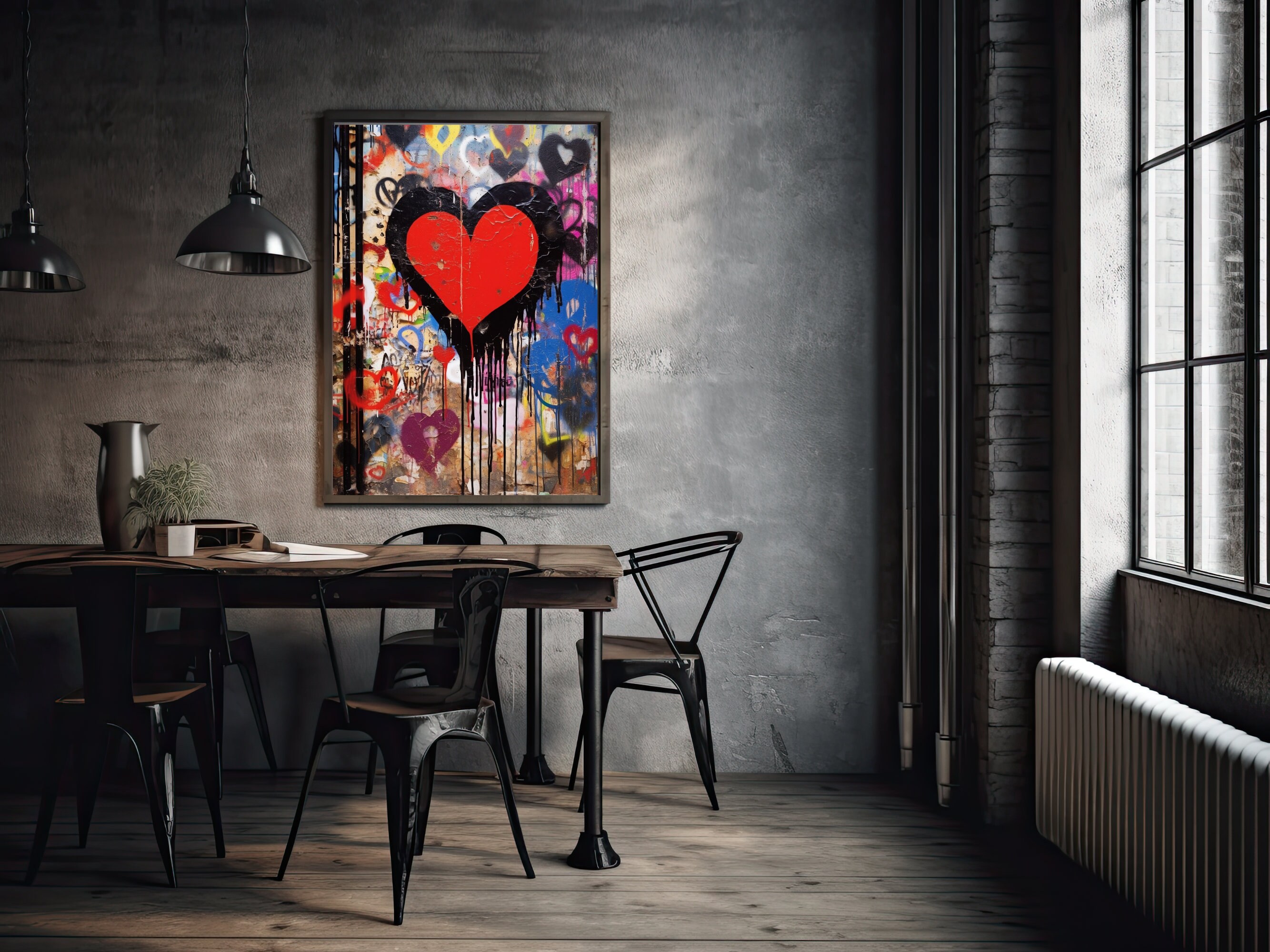 Heart Graffiti Wall Art, Digital Download, Colorful Love Heart Street ...