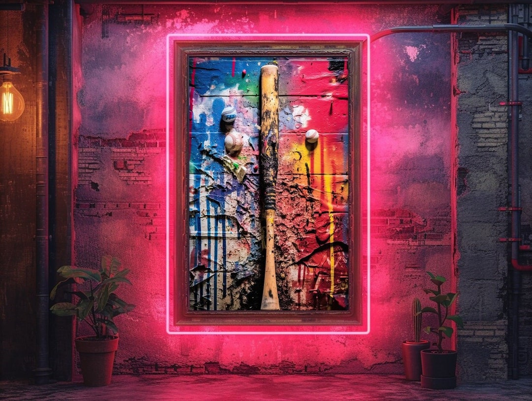 Baseball Bat Graffiti Wall Art, Printable Digital, Colorful Baseball ...