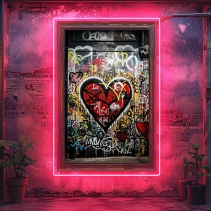Heart Street Graffiti Art Print, Captivating Colorful Love Urban Wall ...