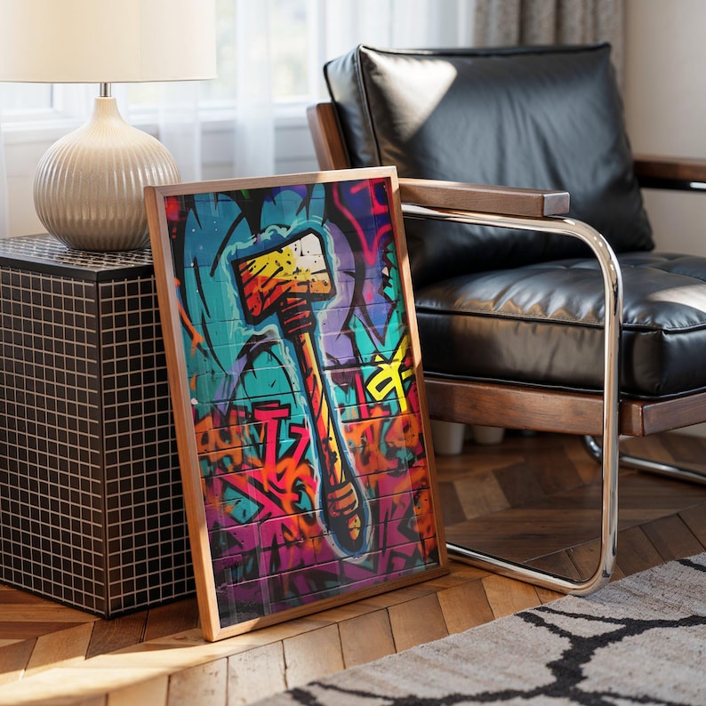 Thor Mjolnir Graffiti Wall Art, Printable Digital, Thor Hammer Wall ...