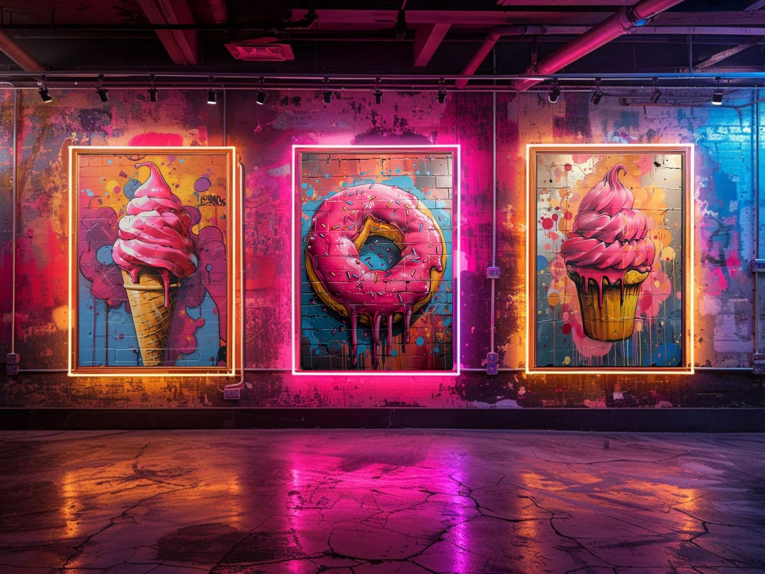 Dessert Graffiti Gallery Wall Set, Donut, Ice Cream, Cupcake, Set of 3 ...
