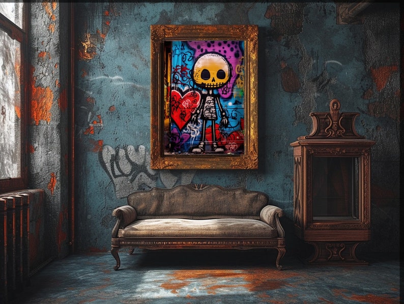 Skeleton Graffiti Wall Art, Digital Printable, Halloween Print, Gothic ...