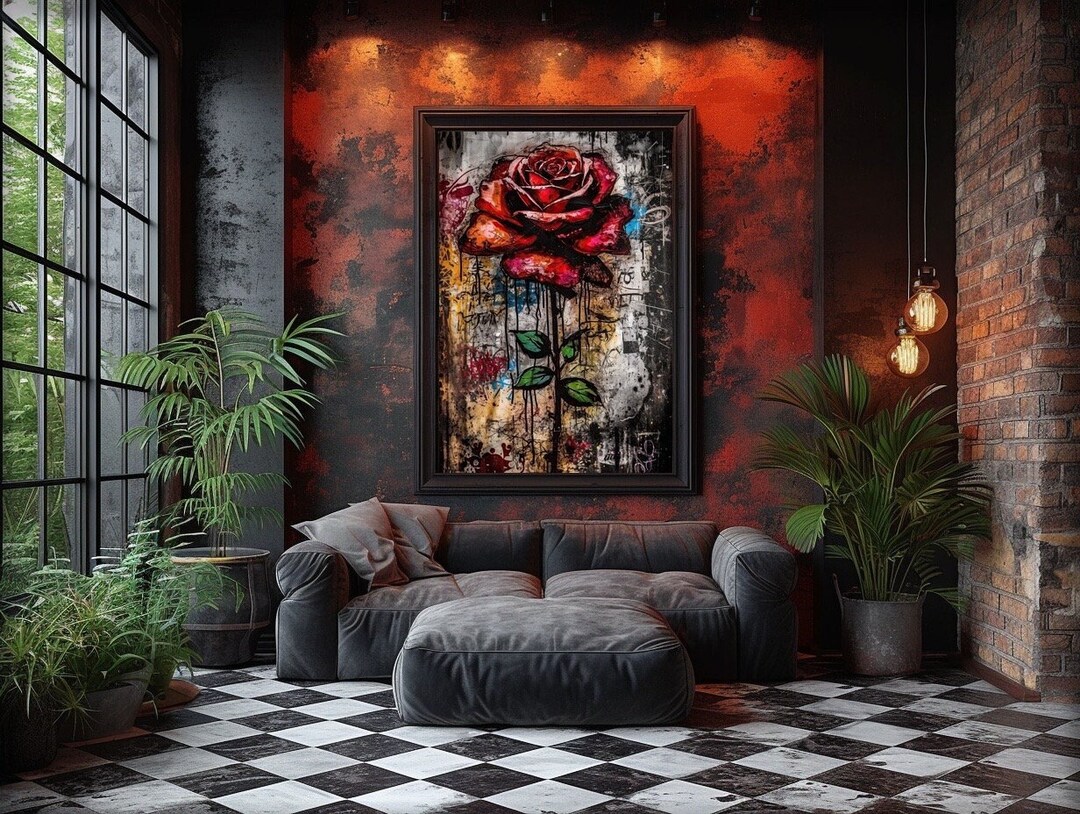Red Rose Graffiti Wall Art, Digital Download, Colorful Rose Flower ...