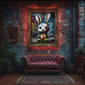 Baby Bunny Graffiti Wall Art, Animal Cute Rabbit Graffiti Print, Modern ...