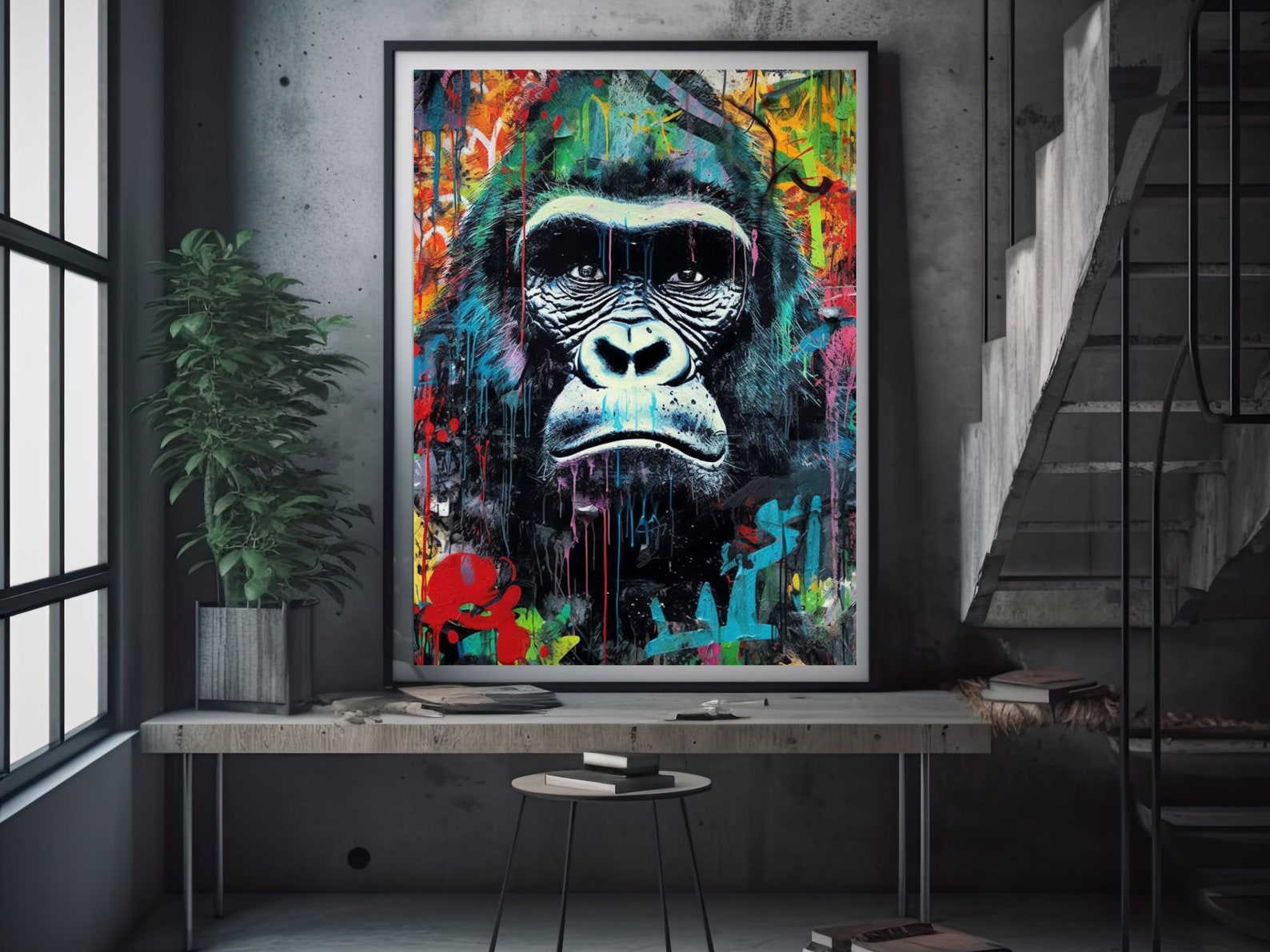 Gorilla Graffiti Wall Art, Colorful Monkey Gorilla Painting, Digital ...
