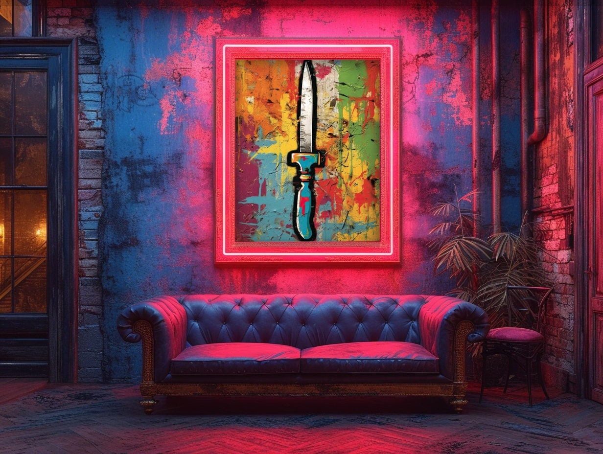 Dagger Knife Graffiti Wall Art, Digital Download, Colorful Knife Wall ...