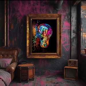 Light Bulb Graffiti Wall Art, Digital Download Print, Modern Street Art ...