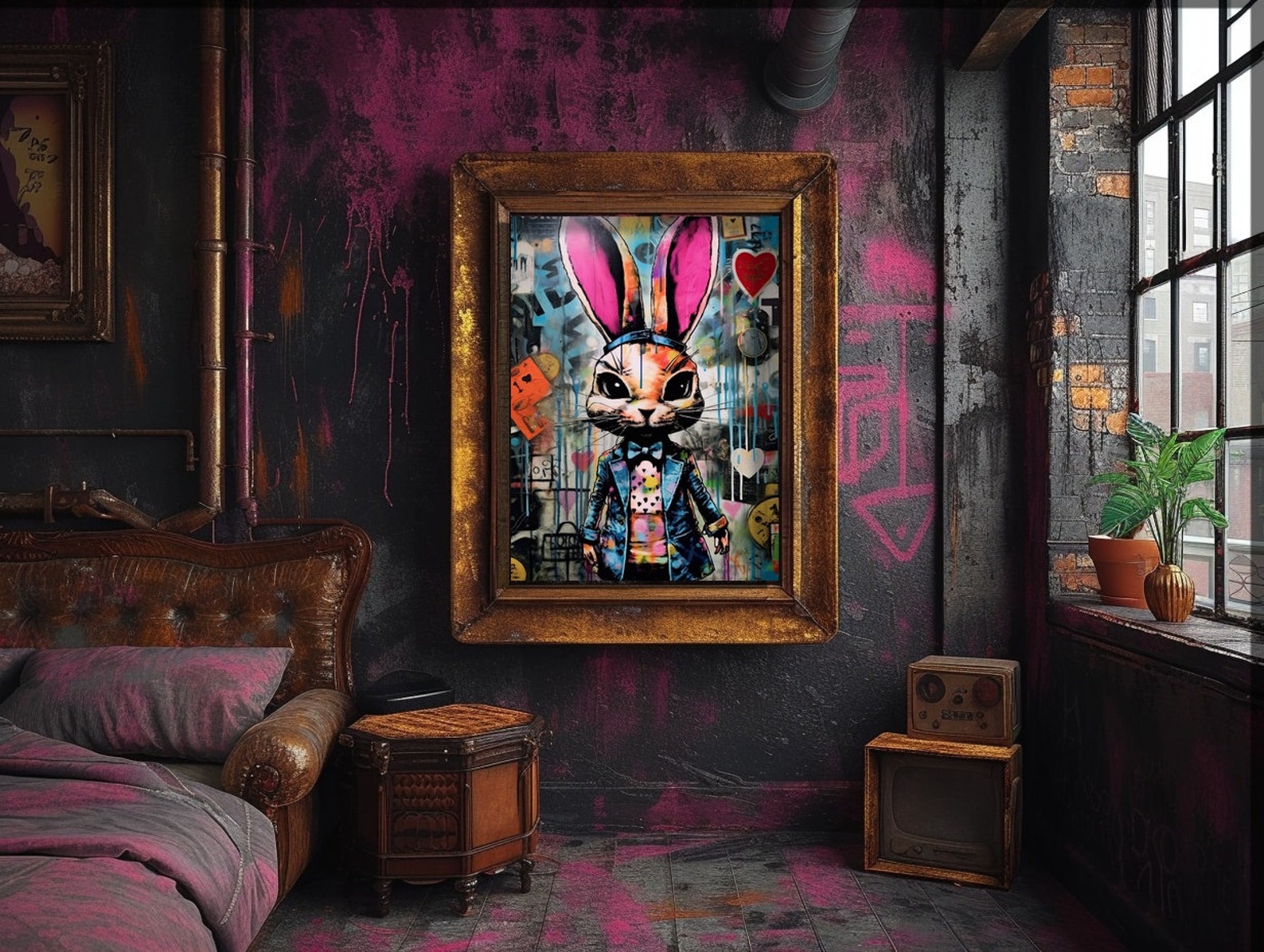The White Rabbit Graffiti Wall Art, Digital Download Colorful Alice in ...
