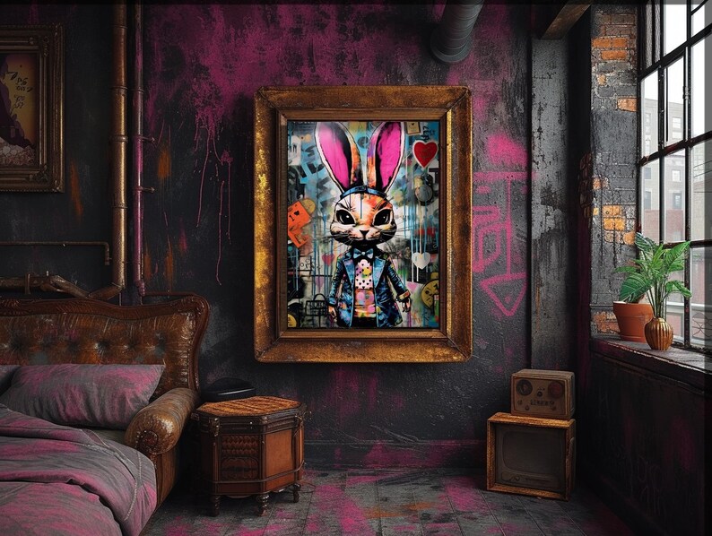 The White Rabbit Graffiti Wall Art, Digital Download Colorful Alice in ...