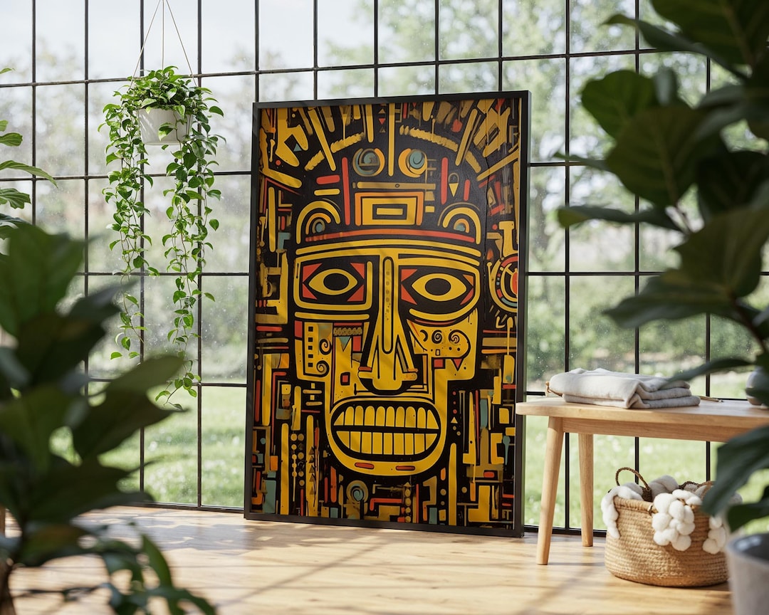 Aztec Graffiti Wall Art, Printable Digital, Colorful Aztec Face Wall ...