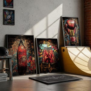 Boxing Graffiti Wall Art Set, Set of 3 Prints, Boxing Gloves, Punching ...