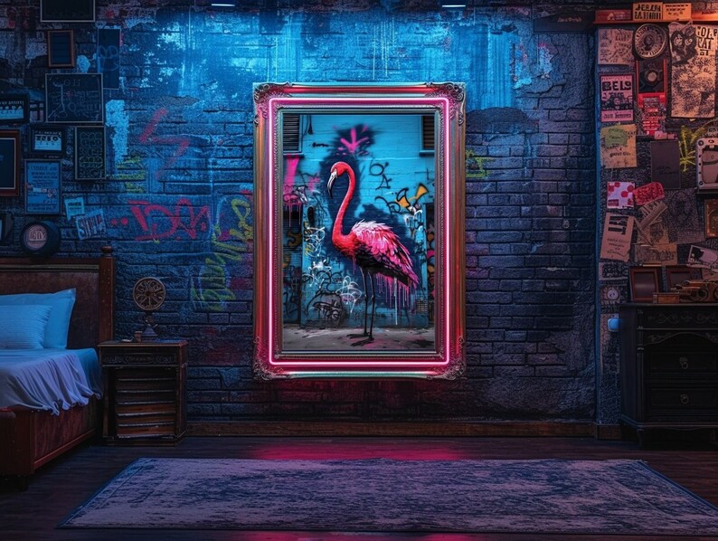 Pink Flamingo Graffiti Wall Art, Digital Download, Colorful Tropical ...