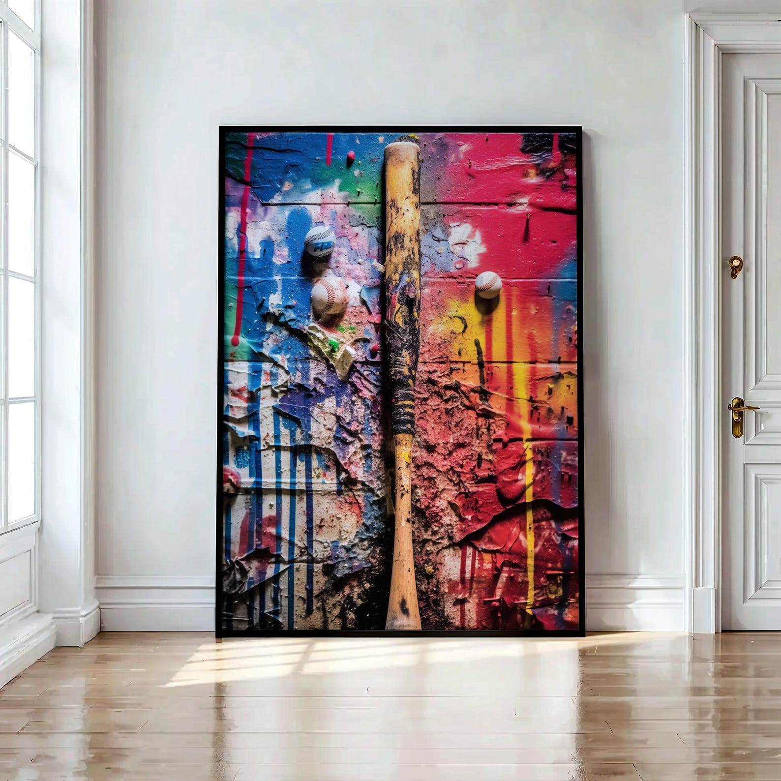 Baseball Bat Graffiti Wall Art, Printable Digital, Colorful Baseball ...