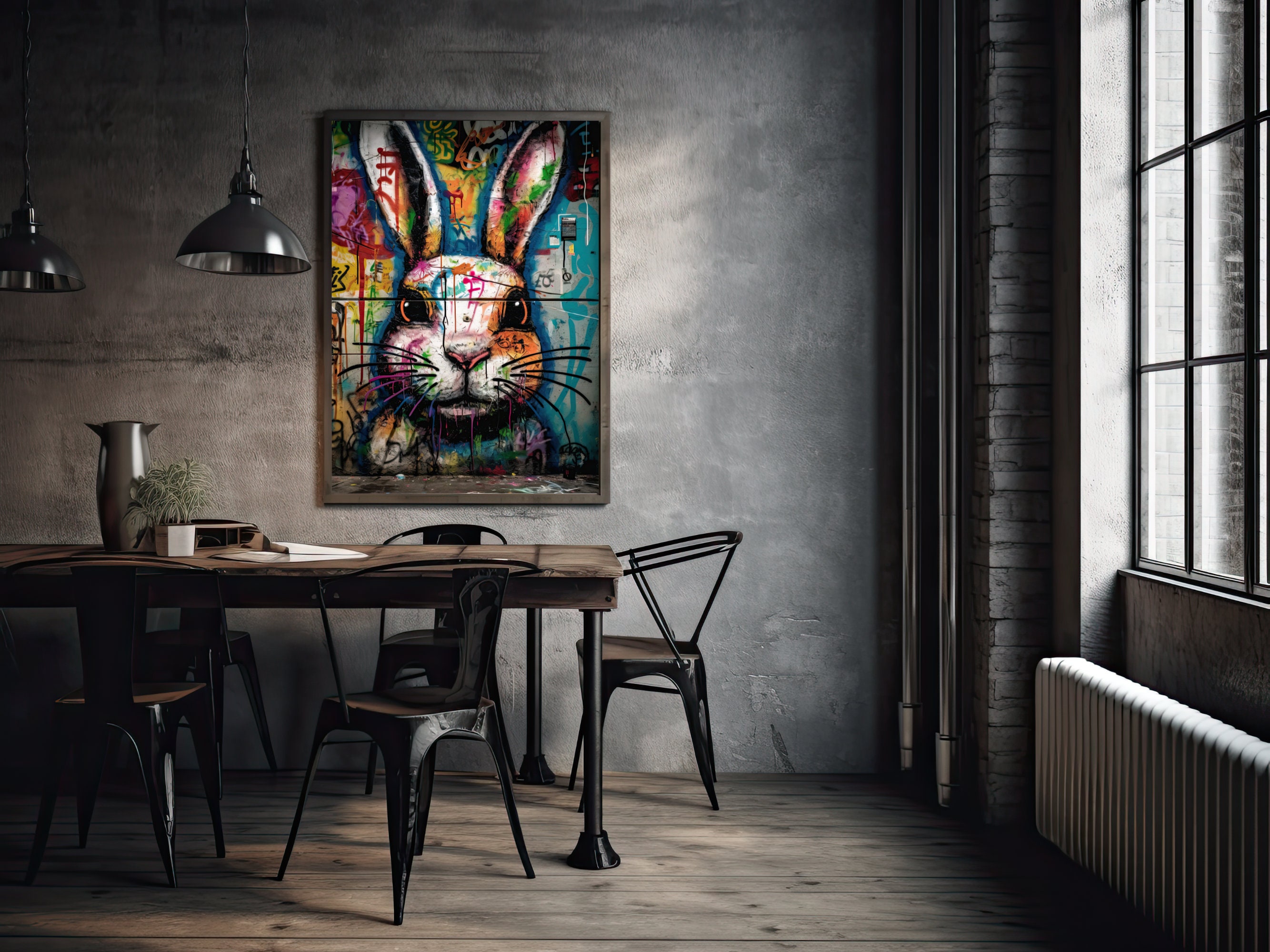 Bunny Graffiti Wall Art Animal Cute Rabbit Bunny Graffiti - Etsy